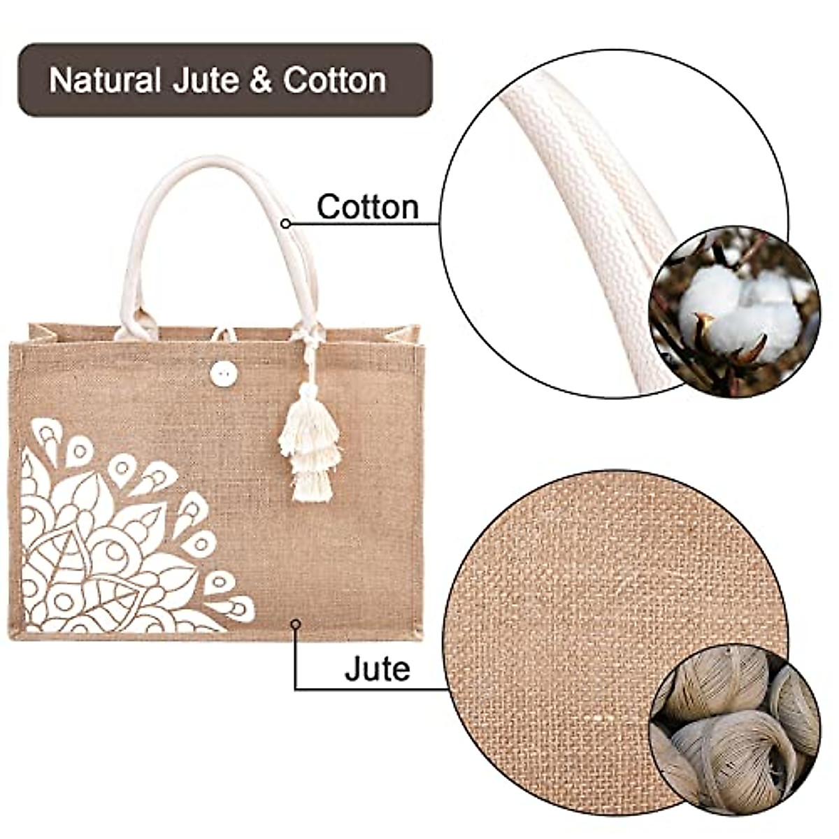 itgowisa Cute Beach Bag for Women Jute Tote Bag Large Straw Reusable Grocery Bag Trendy Handbag with Pouch and Tassel Eco Aesthetic Foldable Stay Upright Durable for Shopping Travel Summer beach Gift