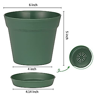 homenote Plant Pots,15 Pack 6 inch Flower Pots with Multiple Drainage Holes and Saucers,Plastic Planters for All Home Garden Flowers Succulents(Green)