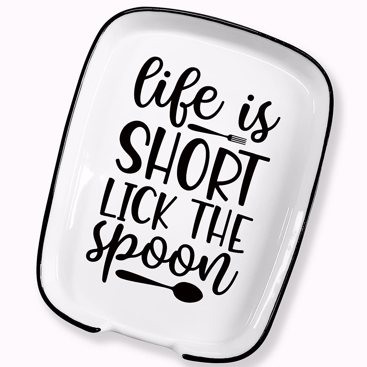 Funny Life Is Short Lick The Spoon Quote Spoon Rest For Stove Top-Large Spoon Holder for Kitchen Counter-Heat Resistant Cooking Kitchen Accessory and Gift for Cooking Enthusiasts