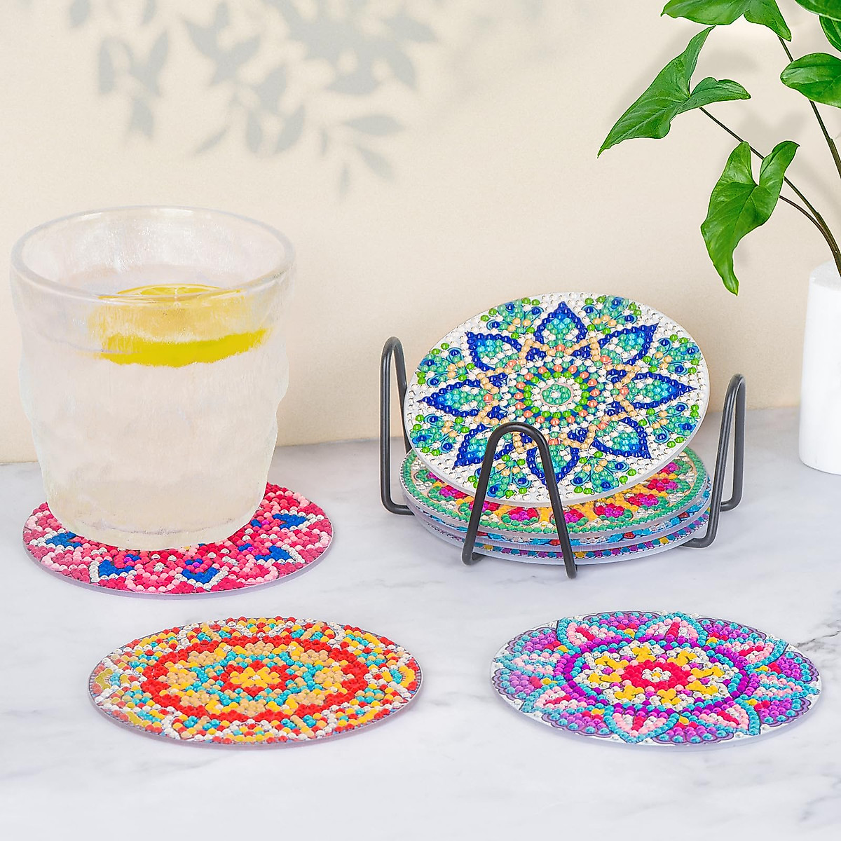 8 Pcs Diamond Art Coasters, Mandala Diamond Painting Kits for Adults Kids Beginners, Diamond Painting Coasters Art Craft Supplies for Birthday Gift