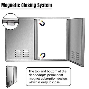 Marada Outdoor Kitchen Doors,304 Stainless Steel Access BBQ Doors with Vents All Brushed Stainless Steel Flush Mount Double Wall Door for BBQ Island & Grill,Outdoor Kitchen(31'" W x 24" H)