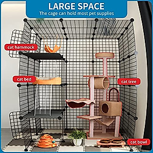 Eiiel Large Cat Cage Enclosures with Balcony Indoor DIY Cat Playpen Detachable Metal Wire Kennels Crate 2x3x3 Large Exercise Place Ideal for 1-3 Cat