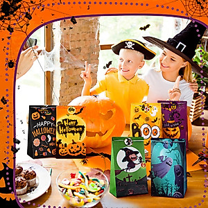 Qilery Halloween Party Favors for Kids with 96 Pieces Halloween Candy Bags Trick or Treat Bulk Halloween Goodie Bags and 96 Pcs Halloween Stickers for Party Supplies Gifts, 12 Styles(Scary Style)