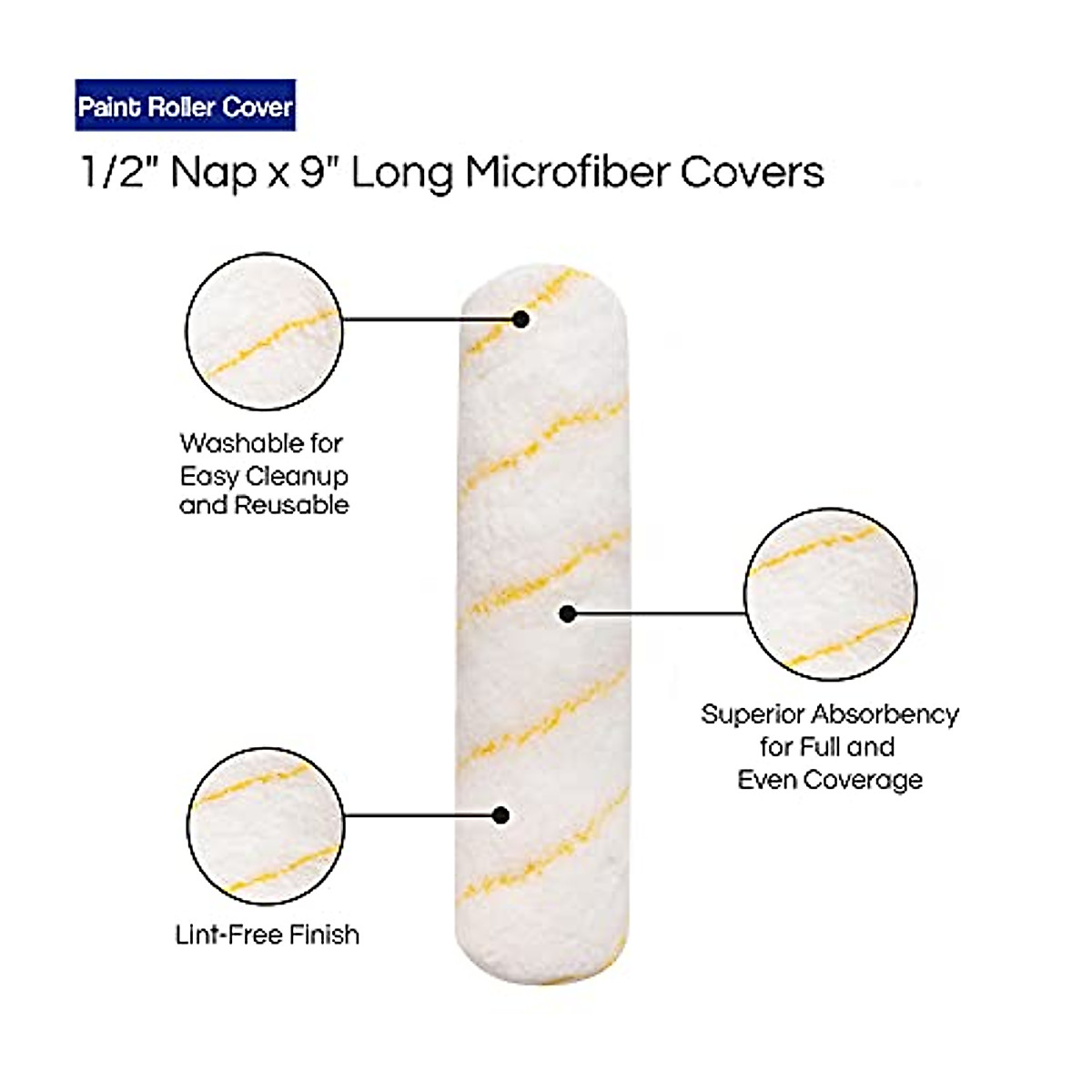Pro Grade - Paint Roller Covers - 1/2 X 9 Inch Microfiber 6 Pack