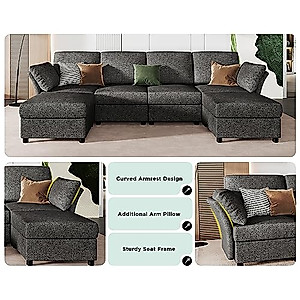 VanAcc Sectional Couch, Modular Sectional Sofa, 6 Seats Sofa- U Shaped sectional with Ottomans, Reversible Sofa Couch for Living Room, Grey Chenille