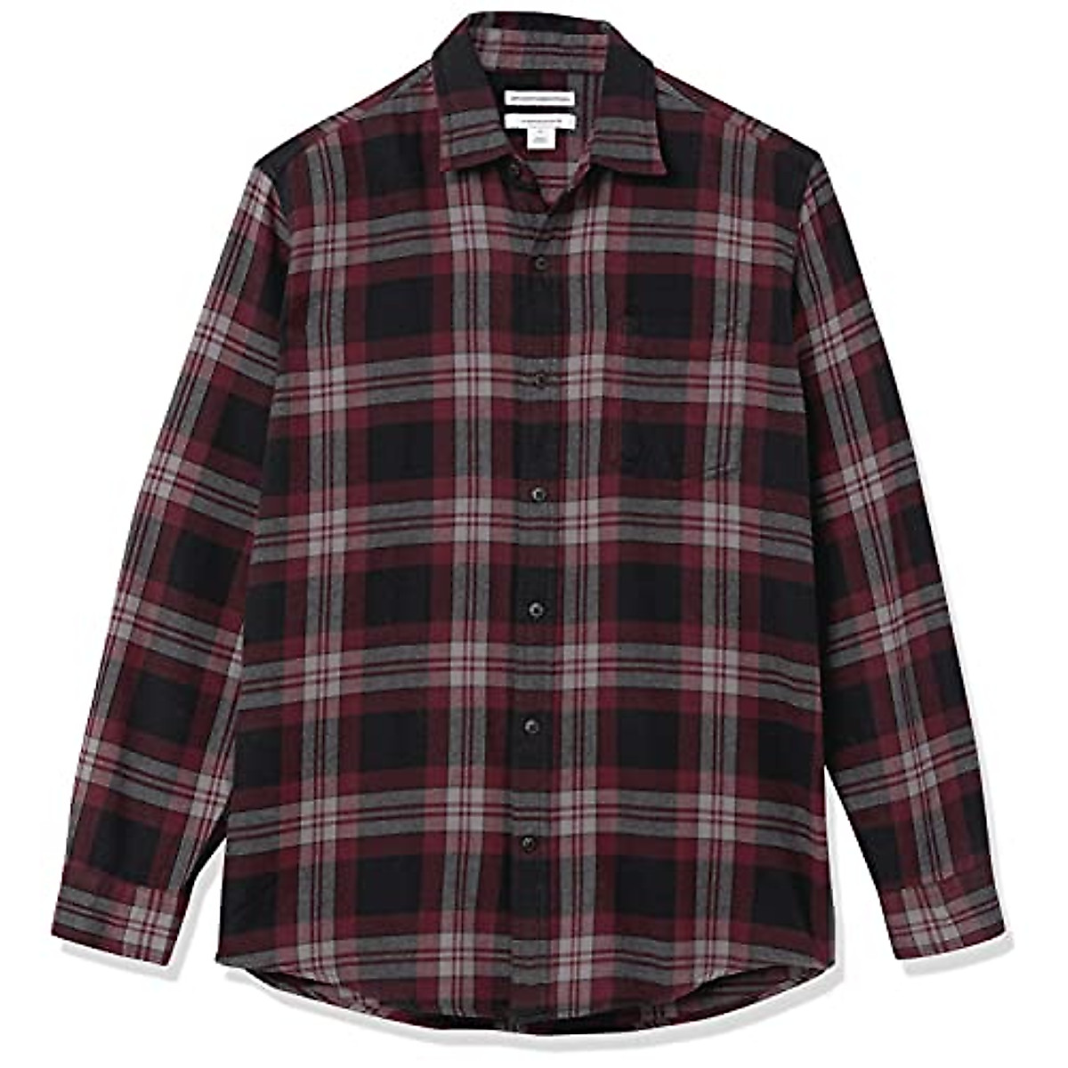 Amazon Essentials Men's Long-Sleeve Flannel Shirt (Available in Big & Tall), Black/Burgundy, Plaid, X-Large