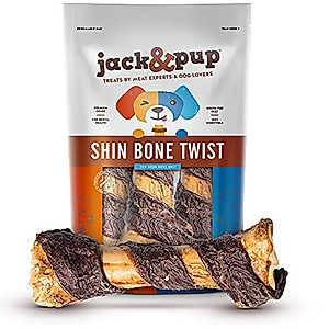 Jack&Pup Shin Twist Bones for Dogs Long Lasting | 8-11" Large Dog Chew Bones for Aggressive Chewers | Savory, Smoked Beef Shin Bone (3 Pack)