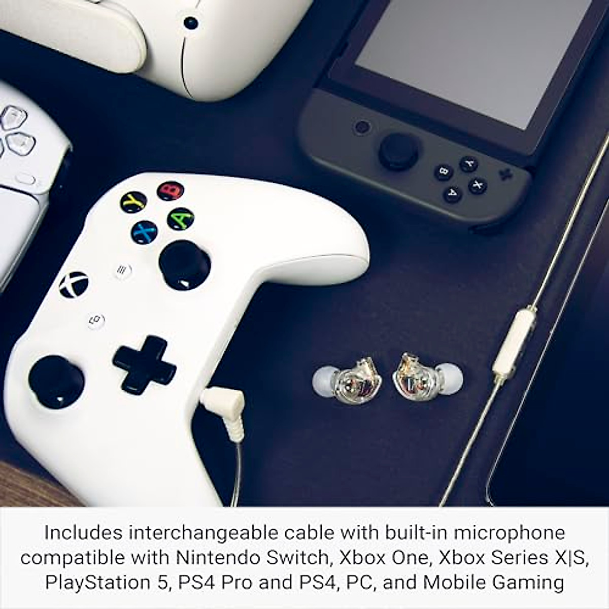 MEE audio M6 VR Multiplatform in-Ear Earphones with Headset Microphone for PS5, Xbox, Nintendo Switch, PC; Also Includes Short Cable and mounting Bracket for Oculus Quest and Other VR Gaming Headsets