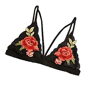 JFLYOU Bra For Women,Woman Lingerie Plus Size Lace Bodysuit Sexy Underwear Embroidered Floral(Black,XXX-Large)