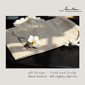 JeanBeau Large White Flower Stud Earrings for Women Enamel Pearl Flakes CZ Wallflower Earrings - Gold Cute Fun cherry blossom Floral Studs Hypoallergenic Jewelry Gifts