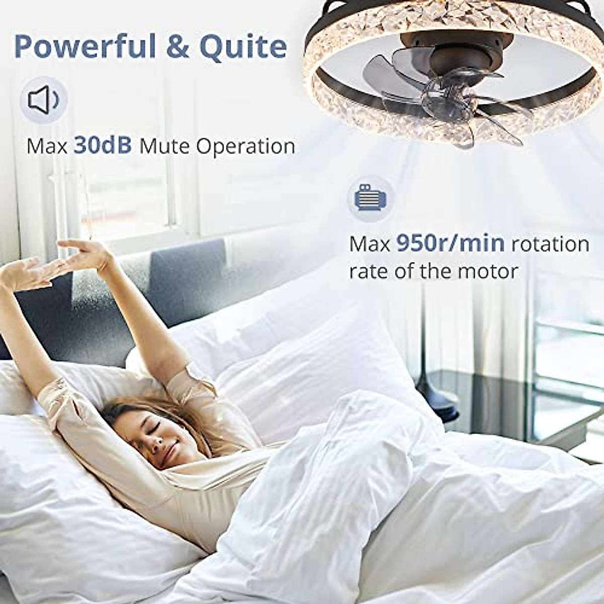 LEDIARY 20 Inch Modern Ceiling Fans with Lights and Remote, Oscillating Low Profile Ceiling Fan, Flush Mount Bladeless LED Ceiling Fan, Dimmable, Stepless Color Changeable, 6 Wind Speeds - Black