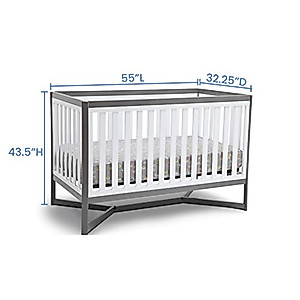 Delta Children Tribeca 4-in-1 Convertible Crib, White/Grey with Twinkle Stars Crib & Toddler Mattress