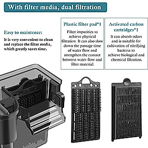 VILLNO 100GPH Ultra Quiet Aquarium Filter: 3.2W Adjustable Filter for 2.5-15Gal Fish Tank, Activated Carbon Filter with 2 Filter Cartridges, Hang on Back Aquarium Filter