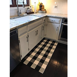 YHOUSE Buffalo Plaid Rug Cotton Front Door Mat Outdoor Doormat Washable Checkered Rugs Indoor/Outdoor Welcome Mat for Layered Mat Porch/Kitchen/Farmhouse/Entry(23.6“X51.2“, Black and White Plaid)