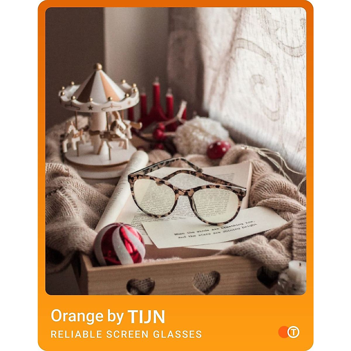 TIJN Blue Light Glasses for Women and Men, Oversized Frame, Anti Eyestrain Clear Computer Gaming Blue Blocker Glasses (Tortoise Shell)