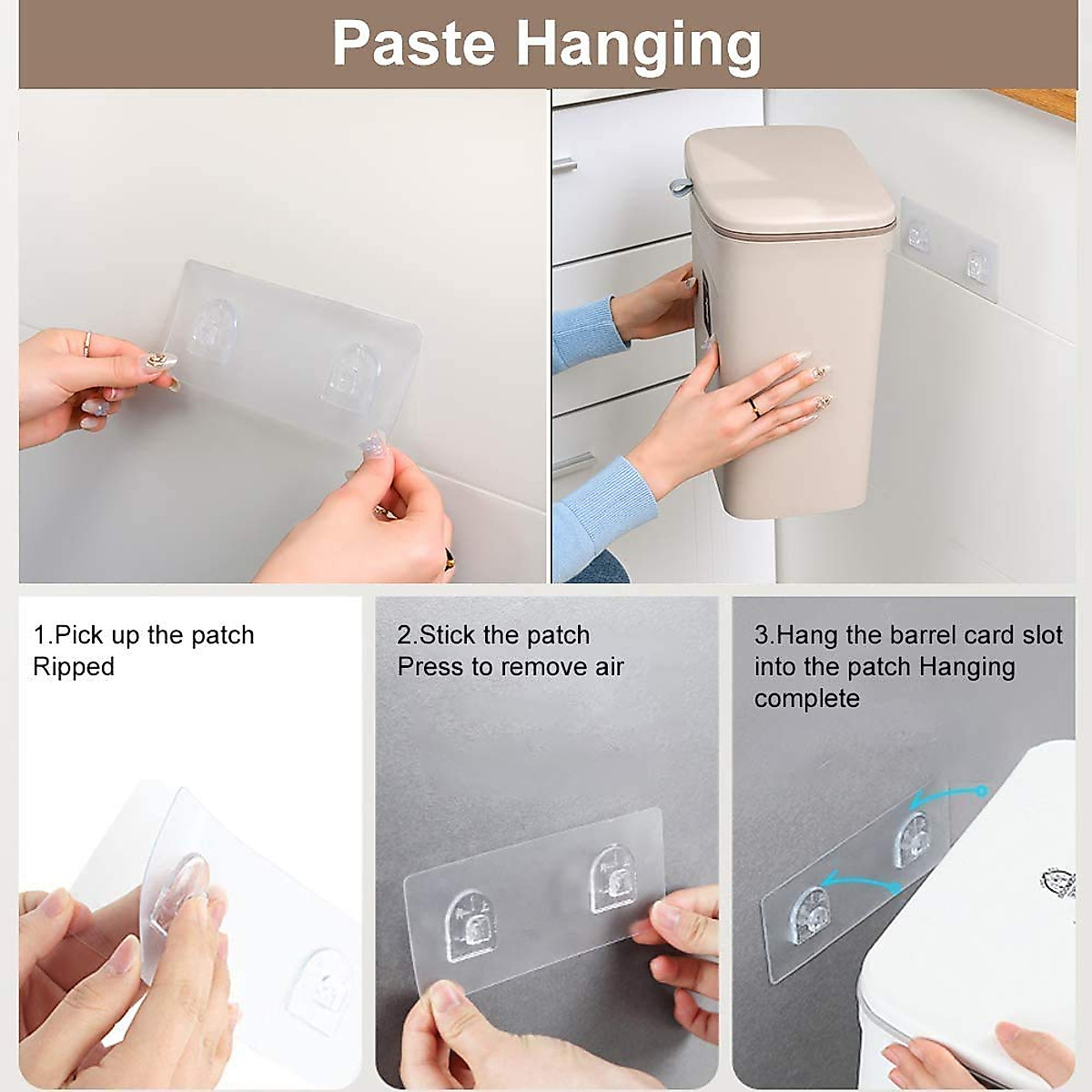 WAJJ 2.4 Gal Hanging Trash Can for Kitchen Cabinet Door with Sliding Cover, Wall Mounted Small Trash Bin Waste Bin with Lid for Kitchen Cabinet Door, Bathroom, Toilet, Bedroom, Living Room(White)