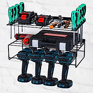Power Tool Organizer - Wall Mounted Garage Workshop Power Tool holder and Storage Rack with Detachable Design, Heavy-duty Metal Utility Drill Holder Tool for Cordless Drill, Father's Day Gift