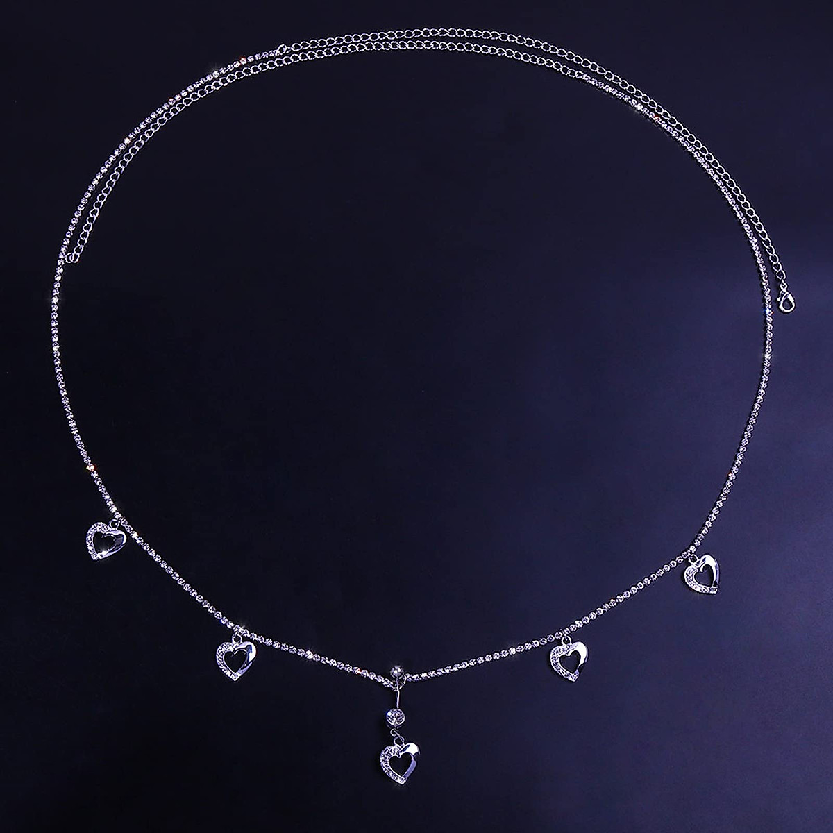 Sexy Rhinestone Waist Chain Navel Piercing Dangle Belly Button Rings Waist Chain Bikini Crystal Heart Belly Chain for Women Body Jewelry (Heart)