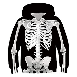 RAISEVERN Girls Boys Holloween Hoodies size 8 Pullover Hoodie Long Sleeve Casual Soft Kids Hooded Sweatshirt Cool 3D Hoodie Novelty Skeletons Hoody with Pockets Size 9 10 11