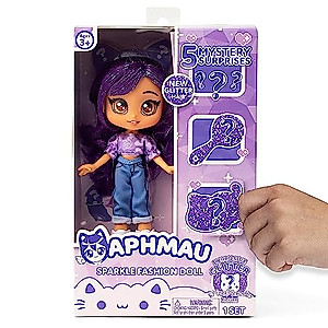 Aphmau Fashion Doll & Accessories Sparkle Edition, 5 Mystery Surprise Toys, Exclusive Glitter MeeMeows Mini Figure, Official Merch, 7 inch