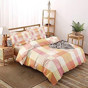 TANCAPRIUM Plaid Duvet Cover California King Size, Vintage Farmhouse Bedding Set & Bedroom Decor - Ultra Soft Breathable Microfiber, 2 Pillow Shams, with Zipper Closure Corner Ties - No Comforter