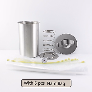 JDOQOKJ Ham Maker Stainless Steel Meat Press with Thermometer ，and 5 Pack ziplocks, For Making Deli Meat, Homemade Lunch Meat. Meat Press Mold for Deli Meats.