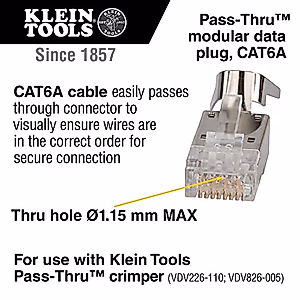 Klein Tools VDV826-705 Modular Data Plug for CAT6A Shielded Cable and Larger Diameter CAT6 Indoor or Outdoor Ethernet Cable, 50-Pack