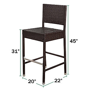 Strong Camel Dark Coffee Wicker Barstool Indoor Outdoor Patio Furniture All Weather Bar Stool