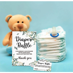 Gihyan Diaper Raffle Baby Shower Game Set(1 Standing Sign + 50 Guessing Cards), Greenery Diaper Raffle Tickets for Baby Shower, Gold Foil Baby Shower Party Favor Decor - A04