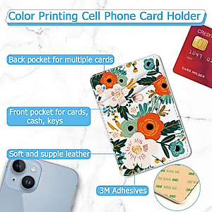Leather Phone Card Holder Phone Wallet, Stick Back Phone Wallet Sticker Stylish Phone Case Credit Card Holder, Suitable for iPhone, Samsung, Android and Most Smart Phones.Green Leaf Flower