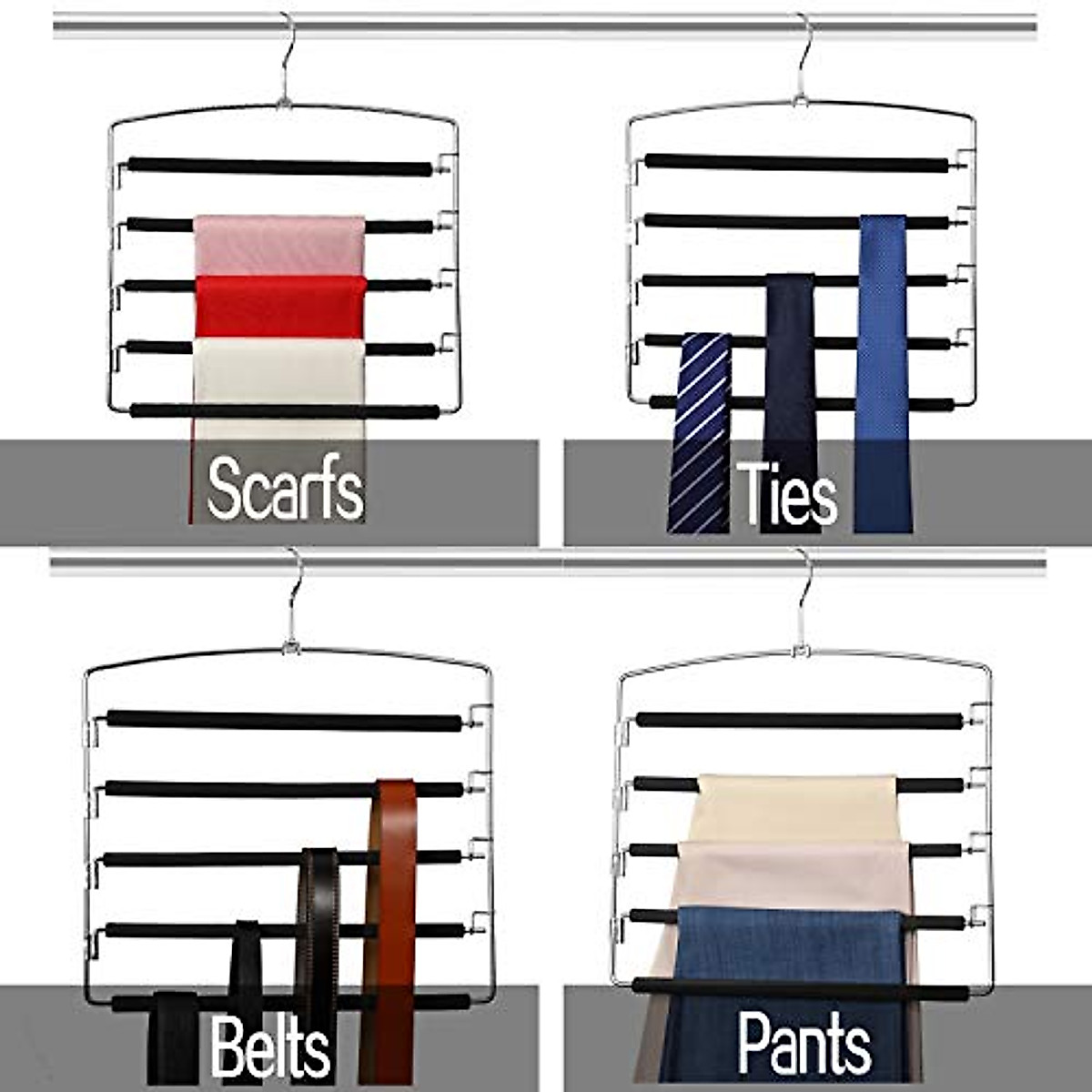 Meetu Pants Hangers 5 Layers Stainless Steel Non-Slip Foam Padded Swing Arm Space Saving Clothes Slack Hangers Closet Storage Organizer for Pants Jeans Trousers Skirts Scarf Ties Towels (2 Pack)