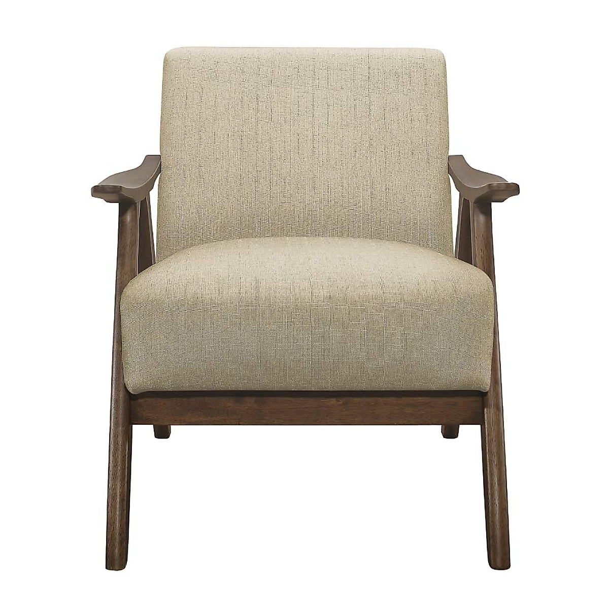 Lexicon Mid Century Modern Accent Chair with Solid Wood Frame in Walnut Finish, Upholstered Living Room Lounge Arm Chair, Thick and Comfy Innerspring Seat Cushion, Linen-Look Fabric, Light Brown