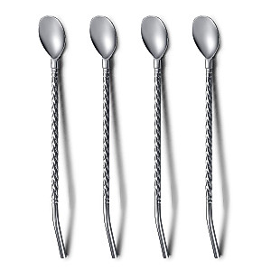 Iced Tea Spoon With Straw Handle For Drinking, 4 Pieces 8.7" Stainless Steel Long Handle Bar Spoon Silverware For Mixing and Stirring (4 Packs)