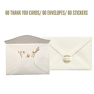 Generic Baby Shower Thank You Cards with Envelopes and Stickers, 60 Pieces, White, 4''x6''