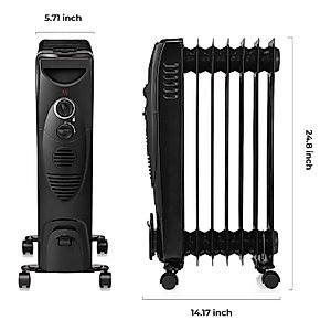 R.W.FLAME Oil Filled Radiator Heater - 3 Heat Settings, Adjustable Thermostat, Quiet and Portable Space Heater with Tip-over & Overheating Functions (27", Black)