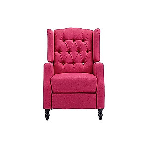 Arm Pushing Recliner Chair, Modern Button Tufted Wingback Manual Push Back Recliner Chair with Wood Leg & Side Pocket, Upholstered Living Room Chair Single Reclining Sofa Home Theater Seating Rose Red