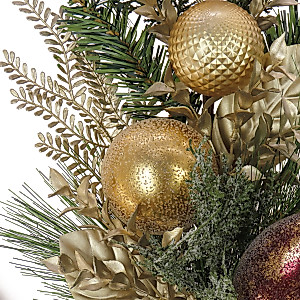 HGTV Home Collection Artificial Christmas Plants Spray Decoration, Mixed Branch Tips, Decorated with Gold Berry Clusters, Pine Cones, Pack of 2, Champagne Wishes Collection, 28 Inches