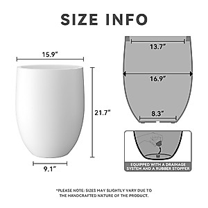 Kante 21.7" H Pure White Concrete Tall Planter, Large Outdoor Indoor Decorative Pot with Drainage Hole and Rubber Plug, Modern Round Style for Home and Patio