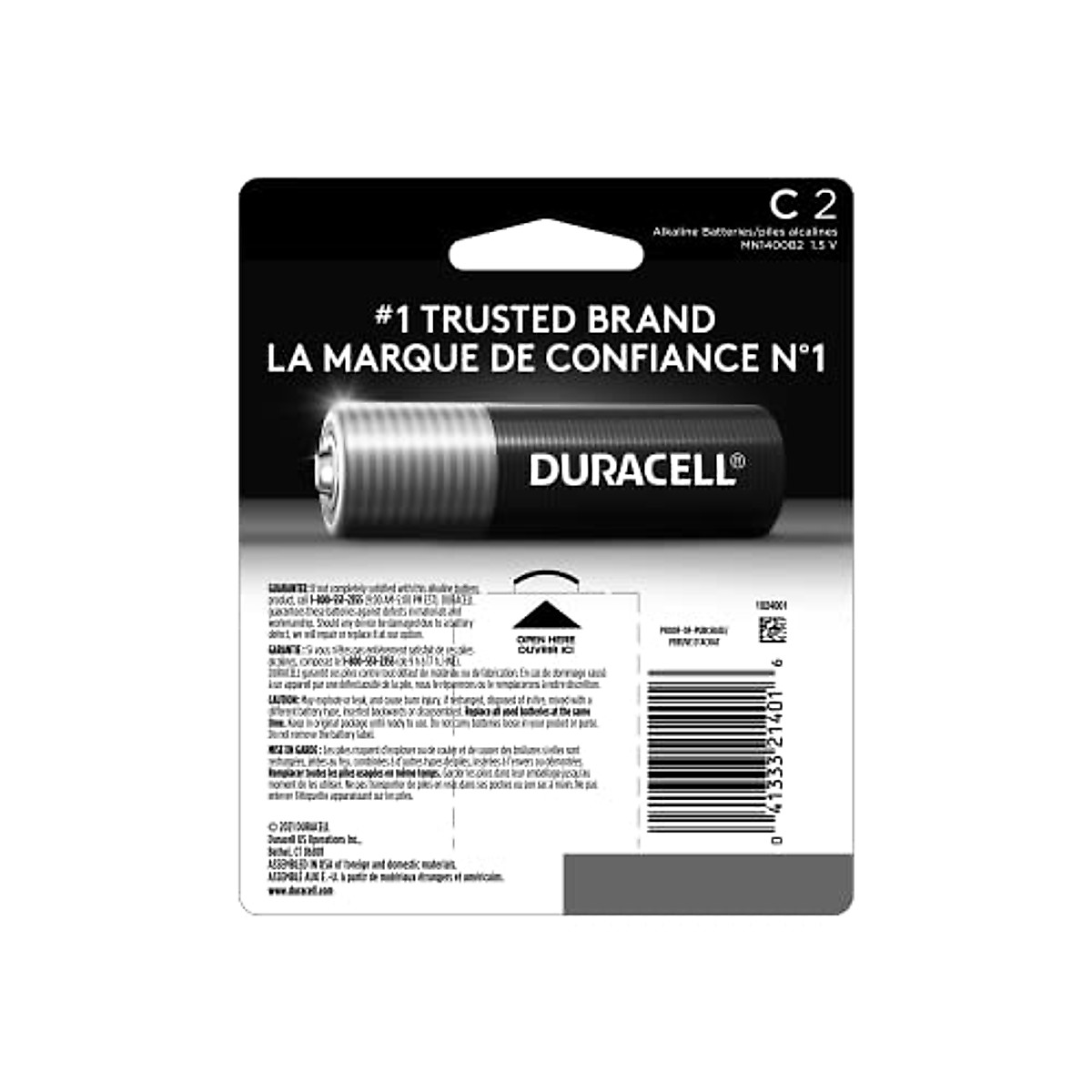 Duracell Coppertop C Batteries, 2 Count Pack, C Battery with Long-lasting Power, All-Purpose Alkaline C Battery for Household and Office Devices