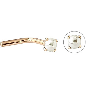 Lavari Jewelers 3 mm Fresh Water Pearl 20 Gauge L-Shape Nose Stud for Women - 14k Yellow Gold Nose Ring - Unisex Stud Hypoallergenic Nostril Piercing Jewelry - 20G Body Piercing for Men