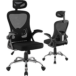 VECELO High Back Ergonomic Office Chair with Adjustable Headrest Armrest, Mesh Lumbar Support, Swivel Wheels for Home Study Work, Black