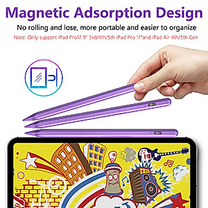 Stylus Pen for iPad, Apple Pencil for 10th/9th Gen, Pro 11" & 12.9", iPad Pencil Compatible with (2018-2022) Apple Air 5th/4th/3rd, Mini 6th/5th, iPad 8th/7th/6th (Purple)