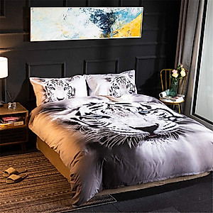 Homebed White Tiger Bedding Set Queen Size 3D Animal Print for Kids Boys Teens Duvet Cover Set 3 Pieces