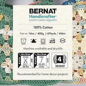 Bernat Handicrafter Cotton Yarn, Gauge 4 Medium Worsted, Blue Camo