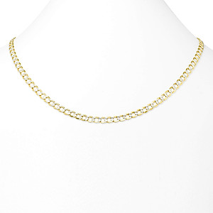 Nuragold 10k Yellow Gold 5.5mm Cuban Chain Curb Link Diamond Cut Pave Two Tone Pendant Necklace, Mens Womens Jewelry 16" 18" 20" 22" 24" 26" 28" 30"