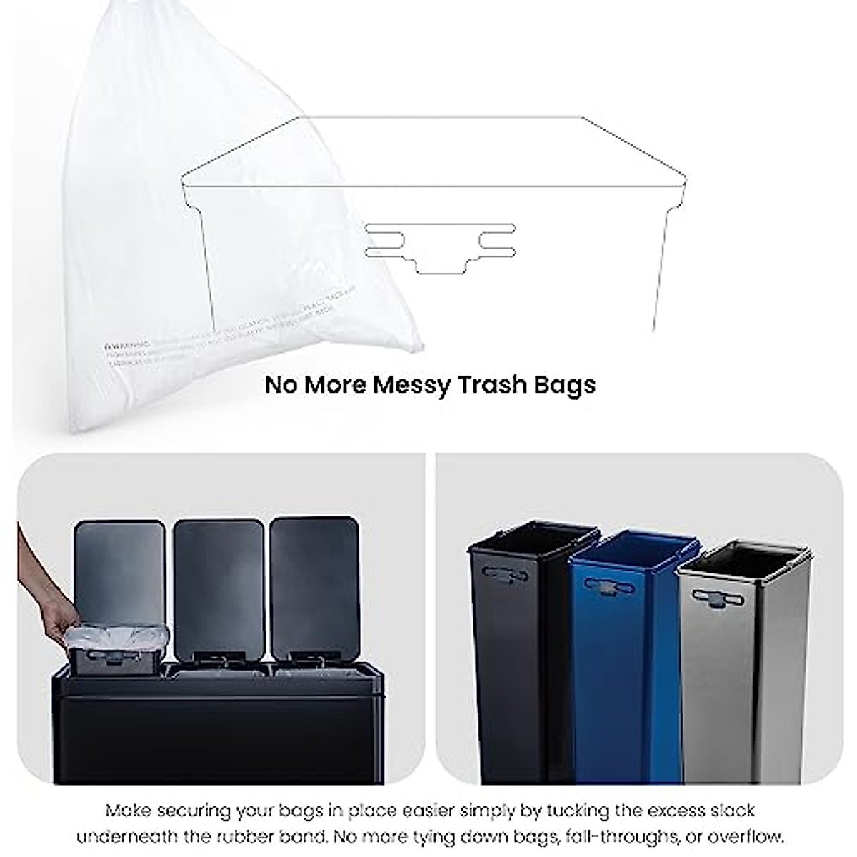 Home Zone Living 15.9 Gallon Kitchen Trash Can, Three Removable Liners for Recycling and Trash, Wide Stainless Steel Shape, Black (5.3 + 5.3 + 5.3 for 15.9 Gallon Total)