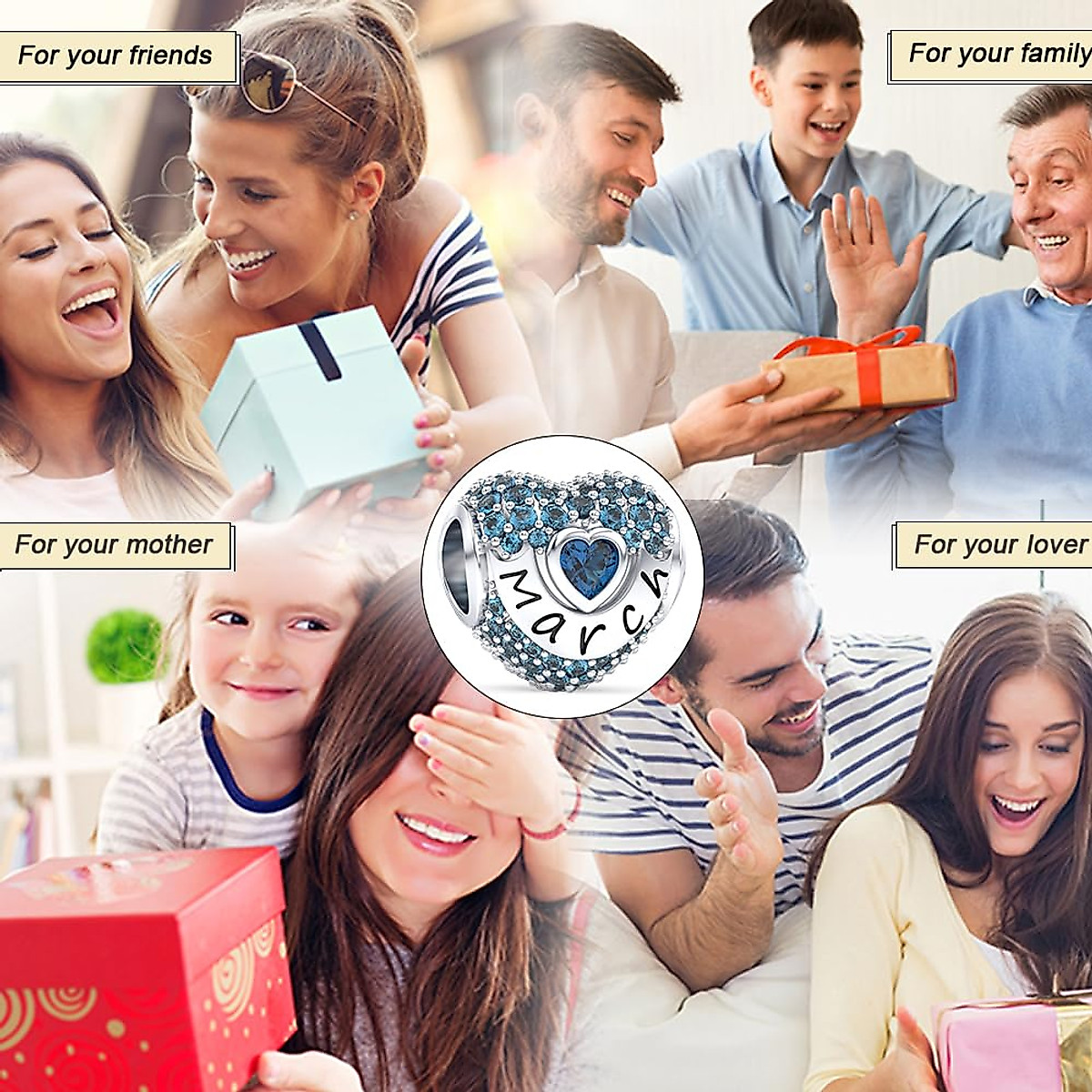 EHEG March Birthstone 003 Charms Love Heart Openwork Bead Charm for Bracelets and Necklaces 925 Sterling Silver with 5A Cubic Zirconia,Jewelry Christmas Gifts Women