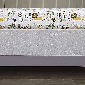 NoJo Jungle Trails Grey, Green and Gold Elephant, Lion and Giraffe 4 Piece Nursery Crib Bedding Set - Comforter, 100% Cotton Fitted Crib Sheet, Crib Skirt, and Storage