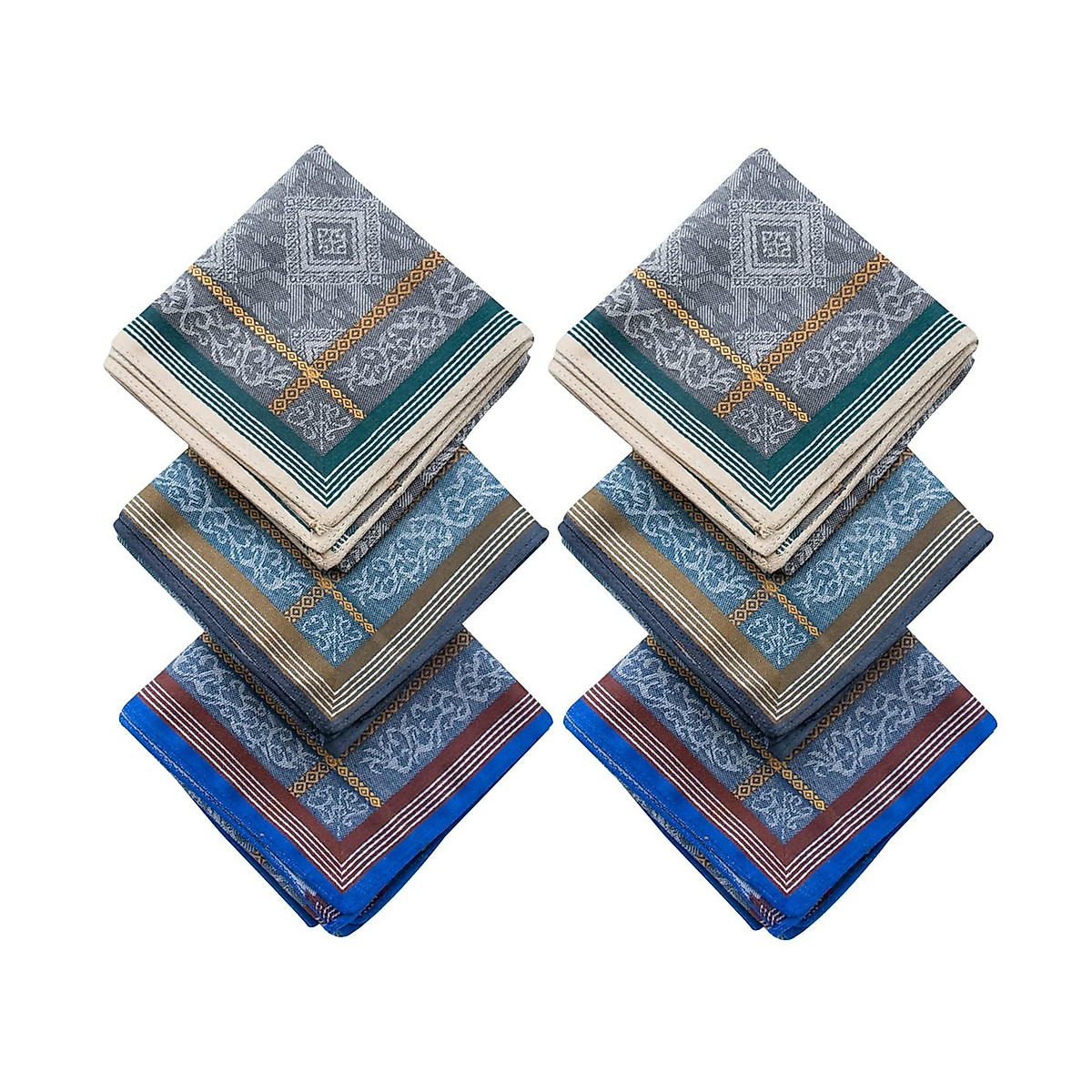Mens Soft Cotton Handkerchiefs Old-fashioned Jacquard Pattern Assorted Pack 3PCS