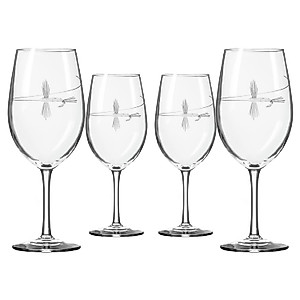 Rolf Glass | Fly Fishing All Purpose Wine Glass 18 Ounce | Set of 4 | Large Wine Glasses | Lead-Free Crystal Glass | Engraved All Purpose Wine Glasses | Made in the US | Outdoor Lifestyle
